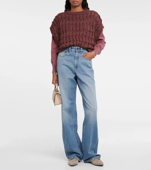 Brunello Cucinelli Open-work Cotton-blend Top