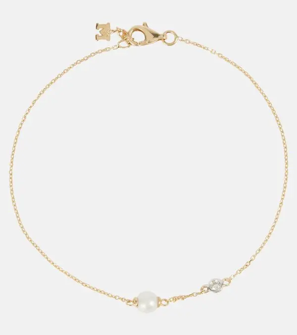 Mateo 14kt Chain Bracelet With Diamonds And Pearls - Gold