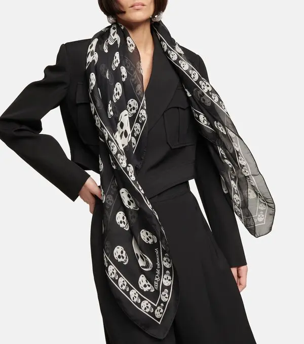 Alexander McQueen Skull Silk Scarf - White