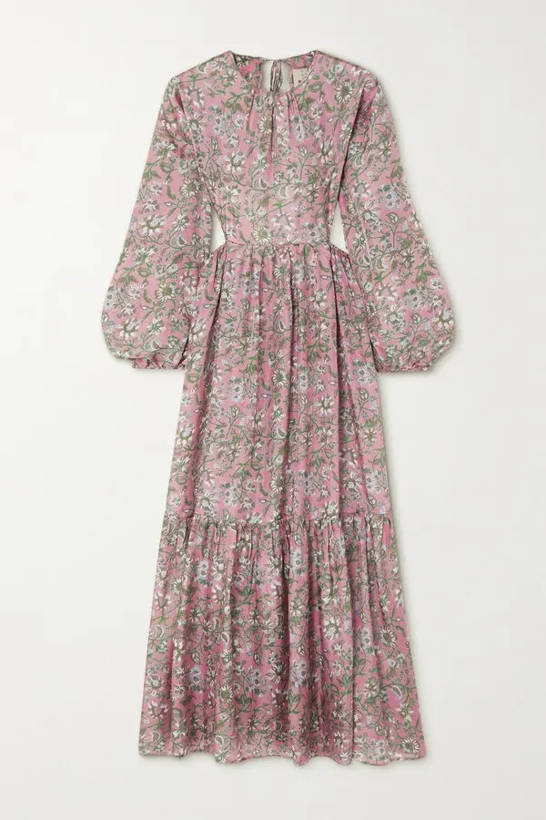 Hannah Artwear Carmen Open-back Tiered Floral-print Silk Midi Dress