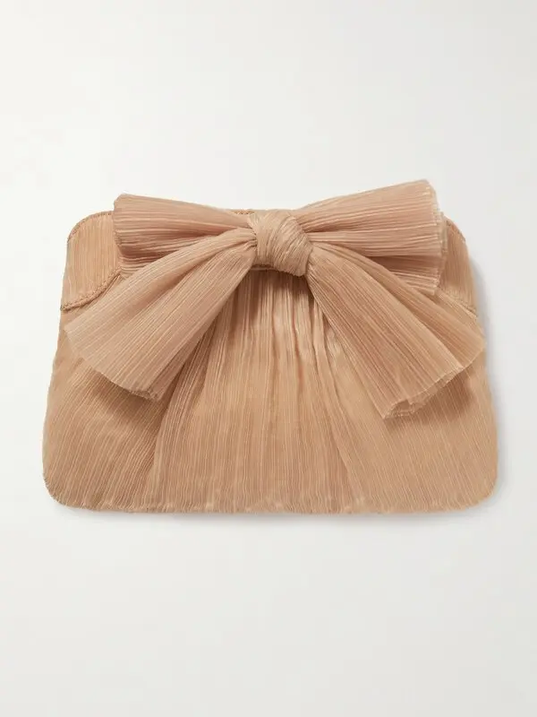 LOEFFLER RANDALL Rayne Bow-embellished Plissé-organza Clutch - Pink