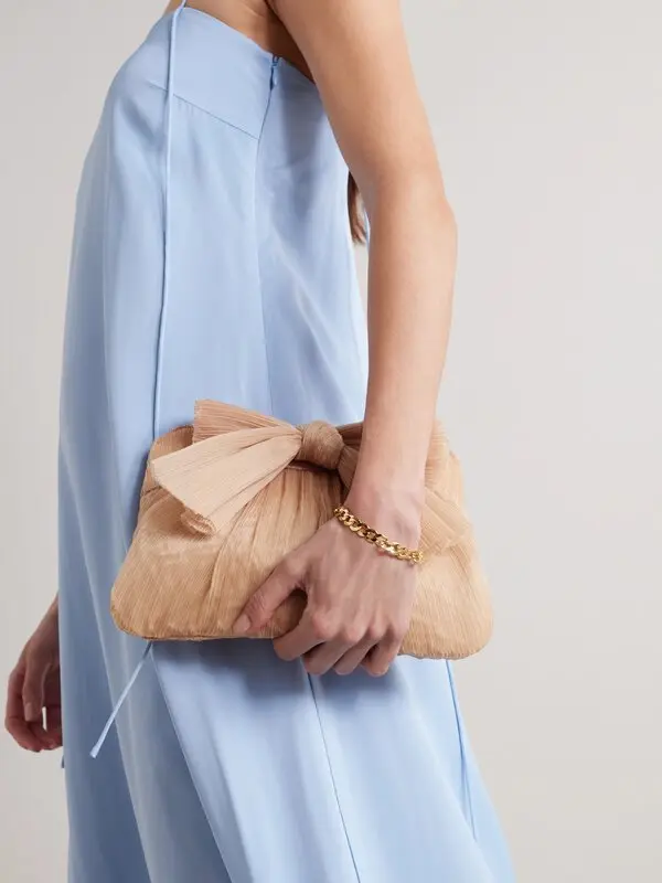 LOEFFLER RANDALL Rayne Bow-embellished Plissé-organza Clutch - Pink