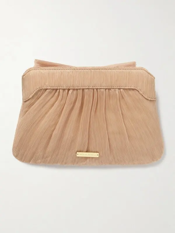 LOEFFLER RANDALL Rayne Bow-embellished Plissé-organza Clutch - Pink