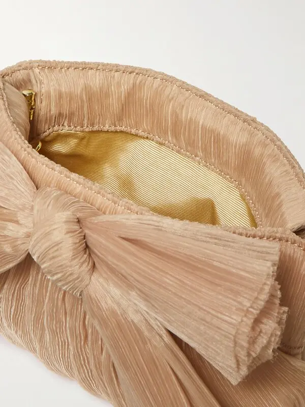 LOEFFLER RANDALL Rayne Bow-embellished Plissé-organza Clutch - Pink