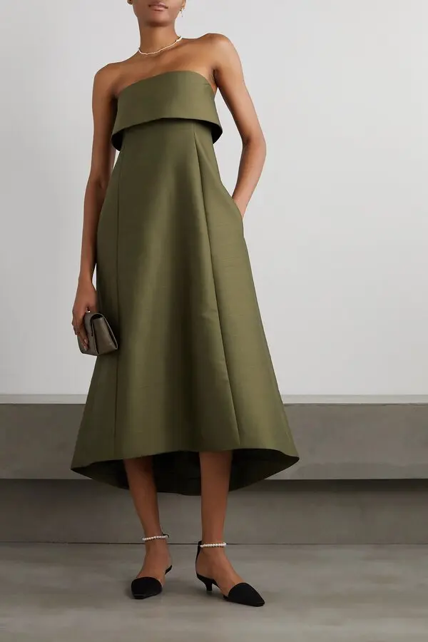 Toteme Strapless Dupioni Midi Dress In Green - 40% Off | Editorialist
