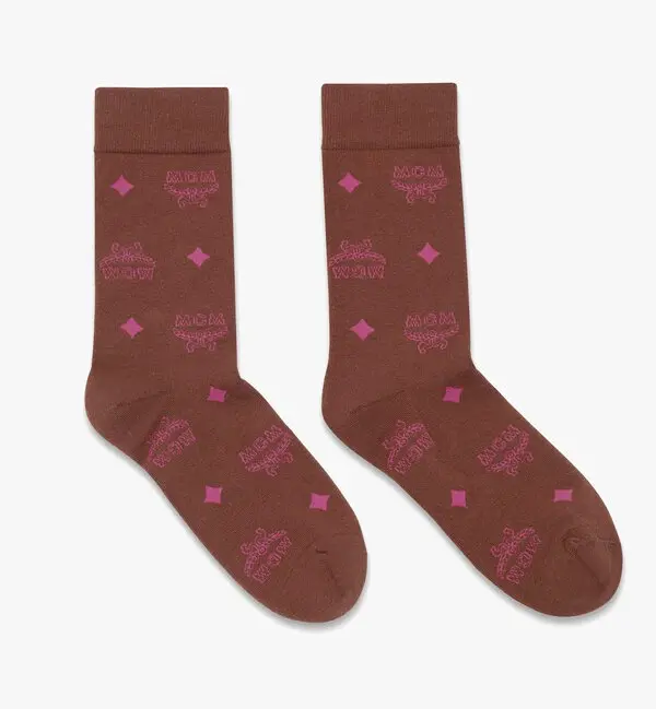 Mcm Monogram Knit Crew Socks - Aw26 Sangria Sunset