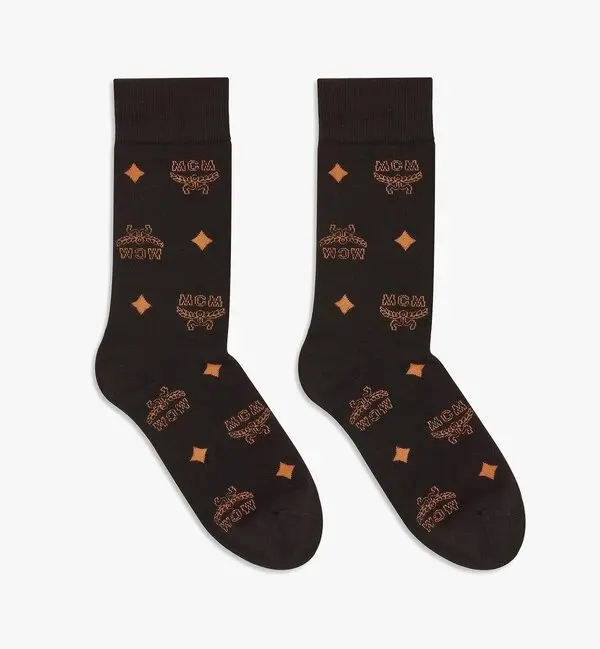 Mcm Monogram Knit Crew Socks - Black