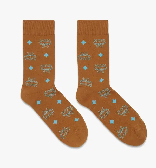 Mcm Monogram Knit Socks - Blue Ceramic