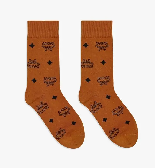 Mcm Monogram Knit Crew Socks - Cognac
