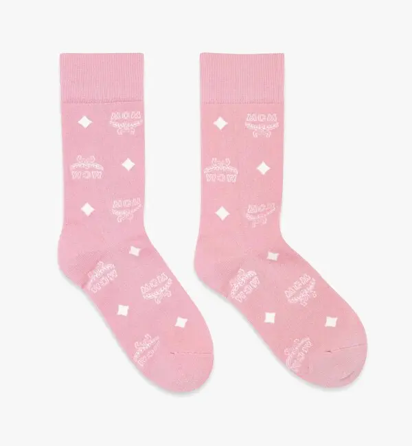 Mcm Monogram Knit Crew Socks - Soft Pink