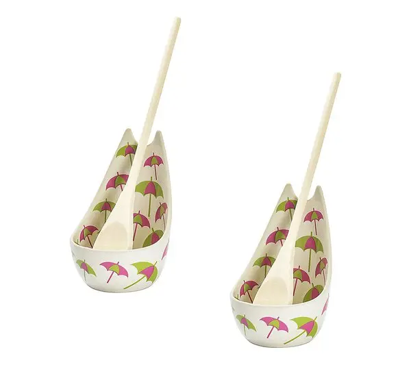 TEMP-TATIONS Set Of Standing Spoon Rests W/ Wooden Spoons - One-color