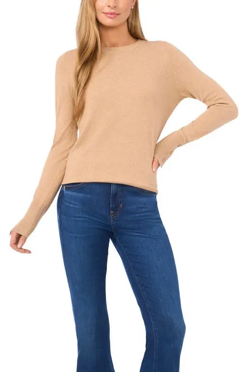 Halogen Button Cuff Crewneck Sweater - Latte Heather