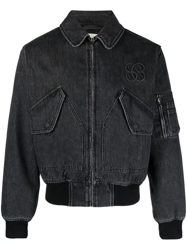 Stefan Cooke Monogram Denim Bomber Jacket In Black - 56% Off
