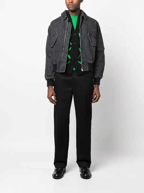 Stefan Cooke Monogram Denim Bomber Jacket In Black - 56% Off