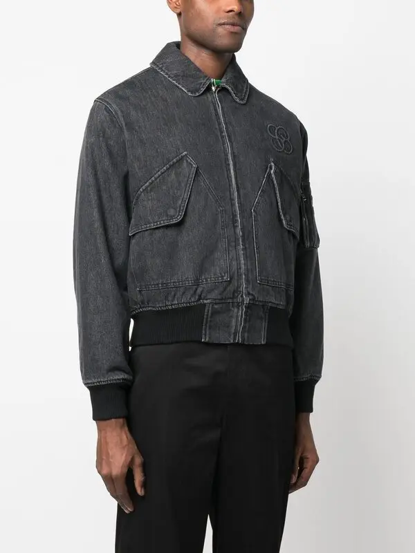 Stefan Cooke Monogram Denim Bomber Jacket In Black - 56% Off