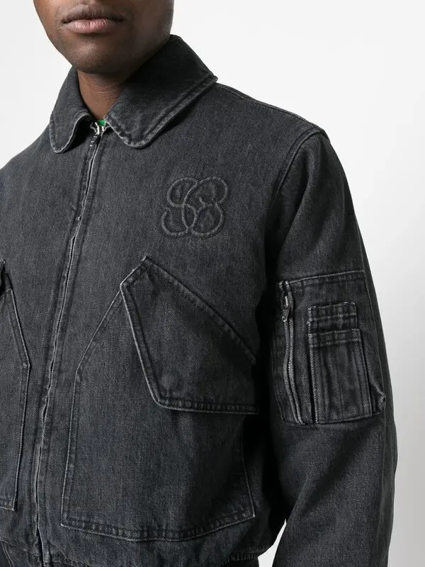 Stefan Cooke Monogram Denim Bomber Jacket In Black - 56% Off