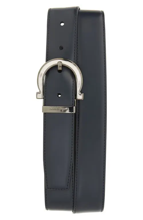 FERRAGAMO Gancio Reversible Leather Belt - Blue Marine Nero