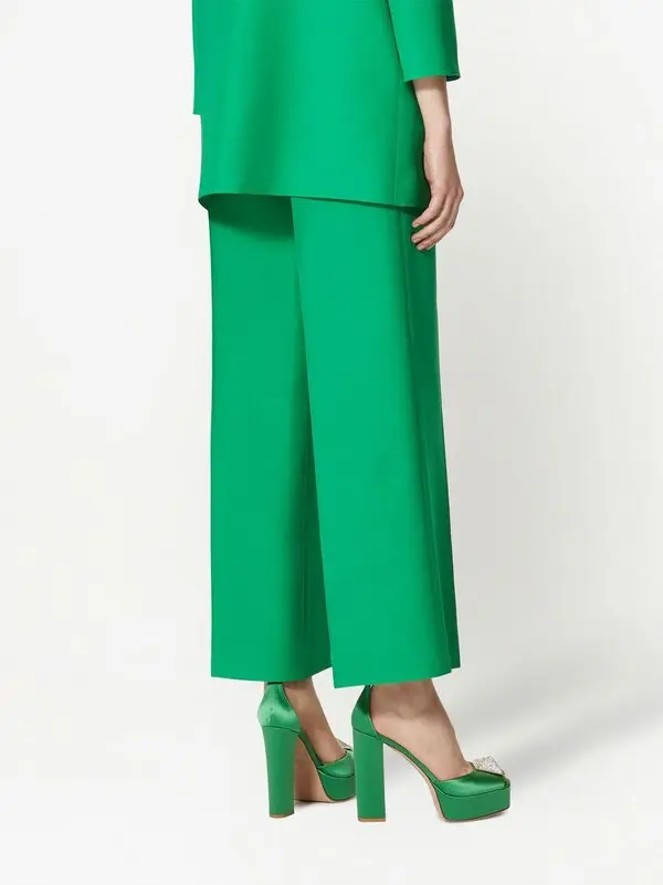 Valentino Garavani Wide-leg Wool-silk Trousers - Green