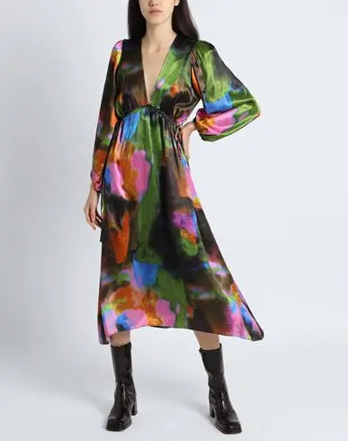 knee length dresses for ladies Topshop Pink V Neck Printed Tie Waist Drop Waist Flowy Midi Wrap Dress   Brie