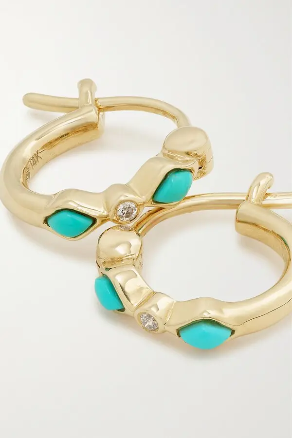 SYDNEY EVAN 14-karat Turquoise And Diamond Hoop Earrings