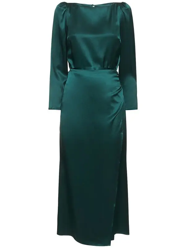 green emerald velvet dress Reformation Green Silk Long-Sleeve Dress Size 0 – Mine & Yours main image 1