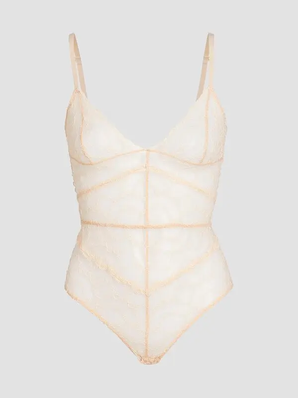 Kiki De Montparnasse Mon Cheri Sheer Lace Bodysuit - Blush
