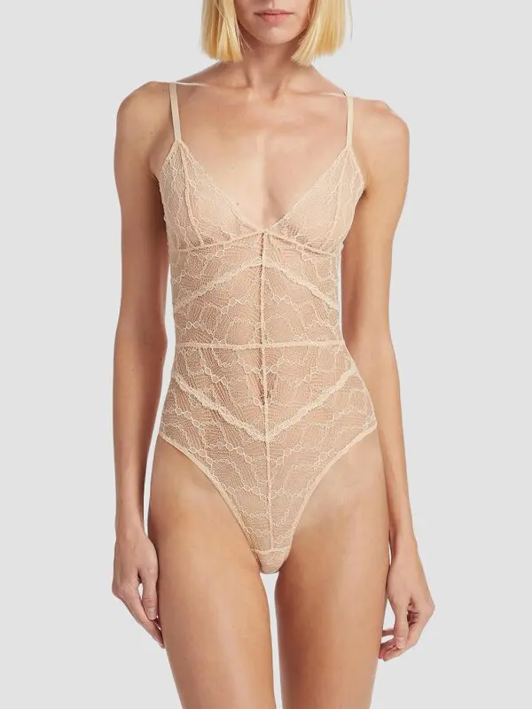 Kiki De Montparnasse Mon Cheri Sheer Lace Bodysuit - Blush