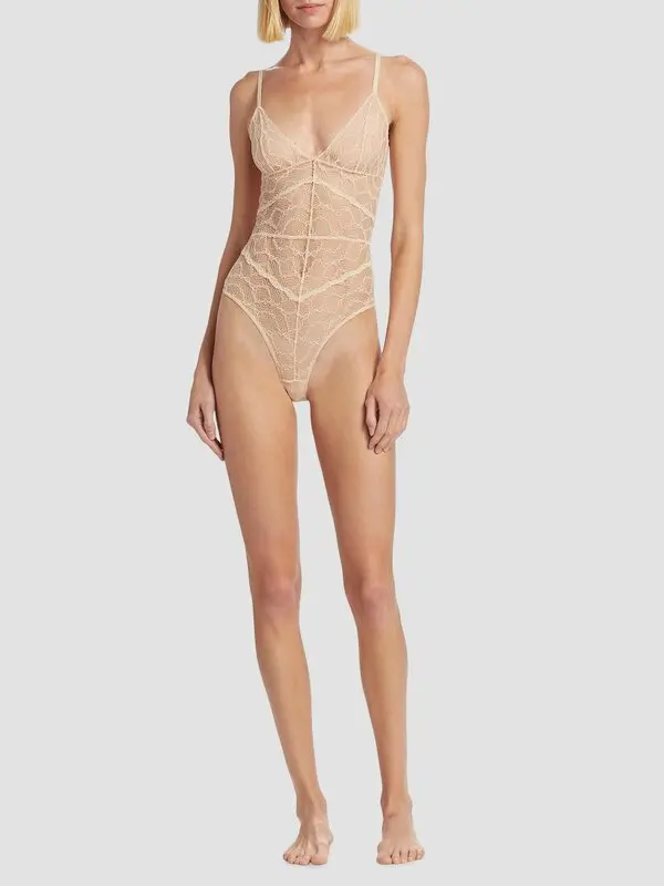 Kiki De Montparnasse Mon Cheri Sheer Lace Bodysuit - Blush