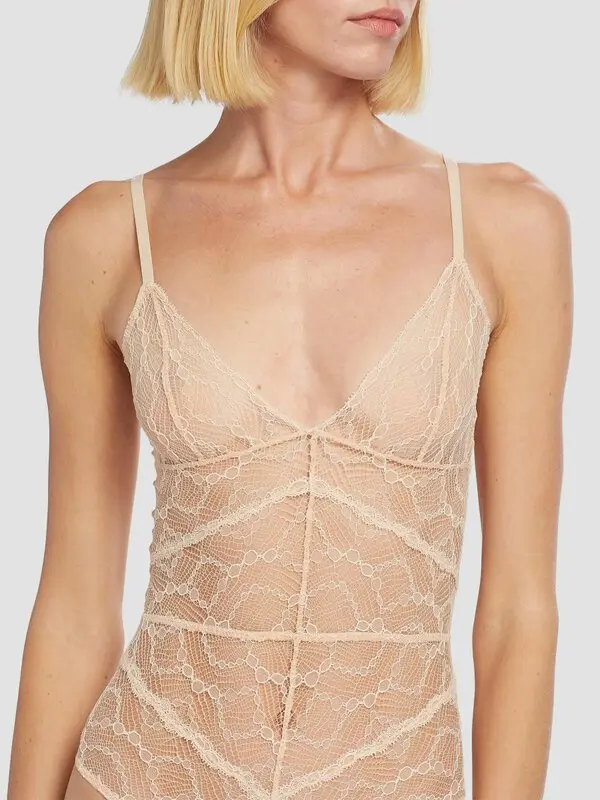 Kiki De Montparnasse Mon Cheri Sheer Lace Bodysuit - Blush
