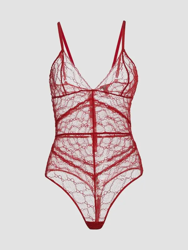 Kiki De Montparnasse Mon Cheri Sheer Lace Bodysuit - Red