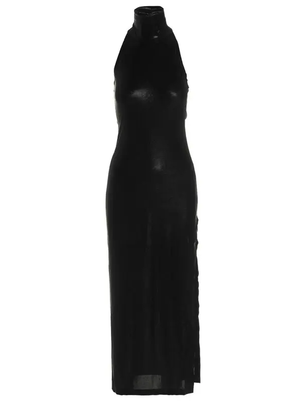 Norma Kamali Halter Turtle Side Slit Dress