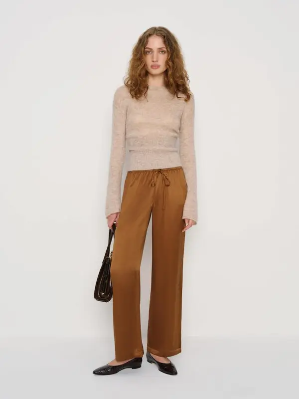 REFORMATION Olina Silk Pant - Brown