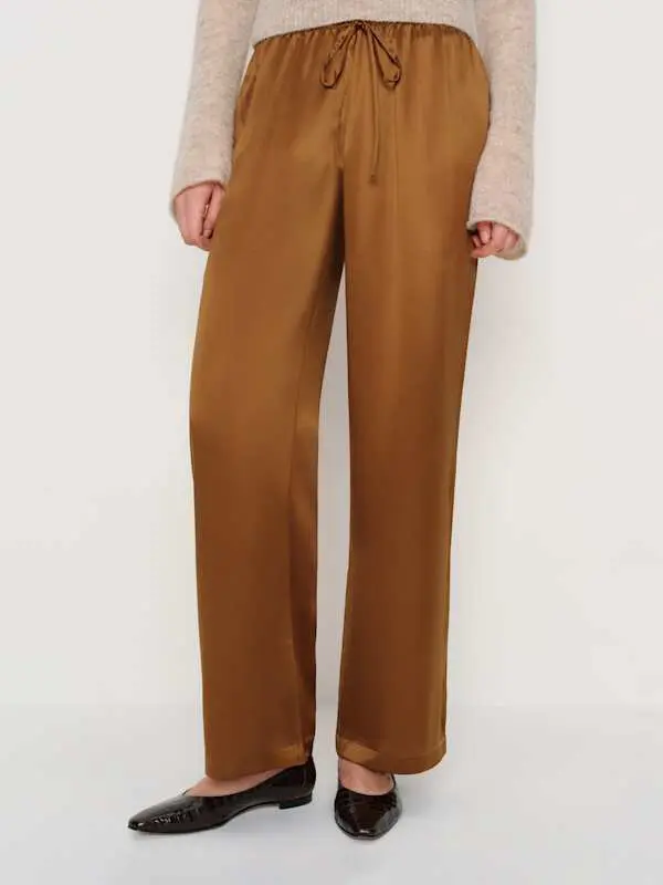 REFORMATION Olina Silk Pant - Brown