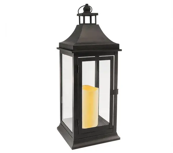 LUMABASE Classic Black Metal Lantern With Led C Andle - One-color