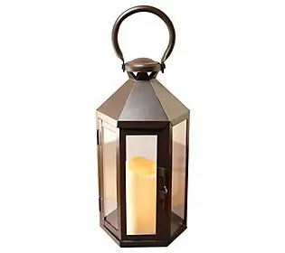 LUMABASE Warm Black Hexagon Metal Lantern With Ed Candle - One-color