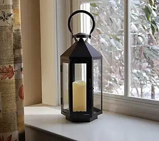 LUMABASE Warm Black Hexagon Metal Lantern With Ed Candle