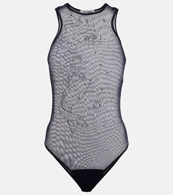 JEAN PAUL GAULTIER Embellished Printed Bodysuit - Blue