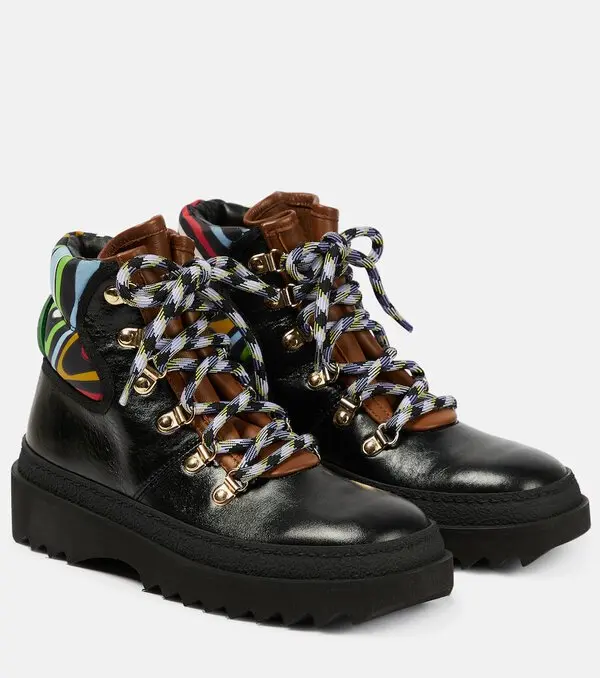 Emilio Pucci X Fusalp Printed Leather Ankle Boots - Multicoloured