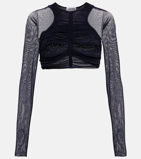 JEAN PAUL GAULTIER Ruched Mesh Crop Top - Blue