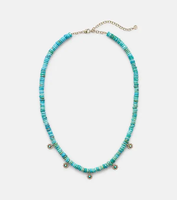 SYDNEY EVAN 14kt Gold Diamond Daisy Beaded Necklace - Blue