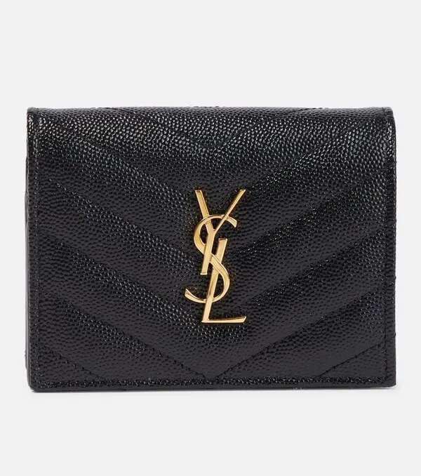 Saint Laurent Cassandre Leather Flap Card Case - Black