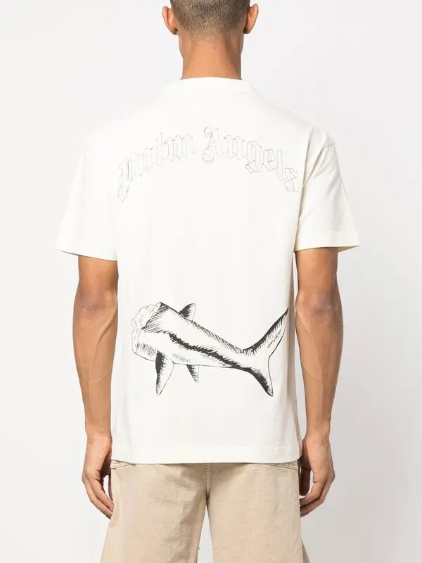 Palm Angels Broken Shark-print T-shirt - Neutrals