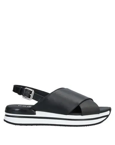Hogan Leather Slingback Flatform Sandals - Black