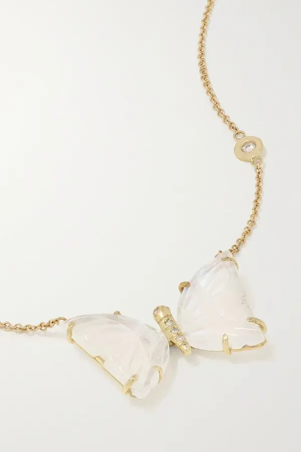 Jacquie Aiche Butterfly 14-karat Moonstone And Diamond Necklace - Gold