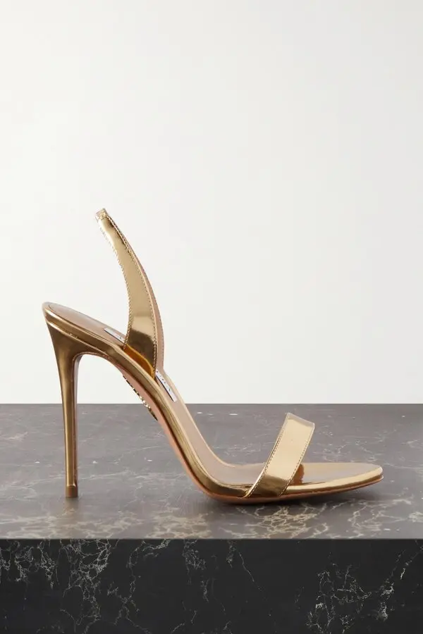 AQUAZZURA So Nude 105 Mirrored-leather Slingback Sandals - Gold