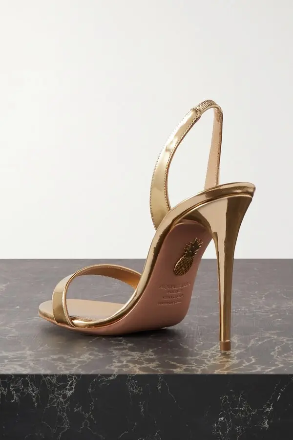 AQUAZZURA So Nude 105 Mirrored-leather Slingback Sandals - Gold