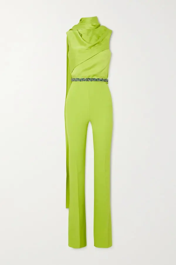 Safiyaa Cara Draped Satin And Crepe Jumpsuit - Green