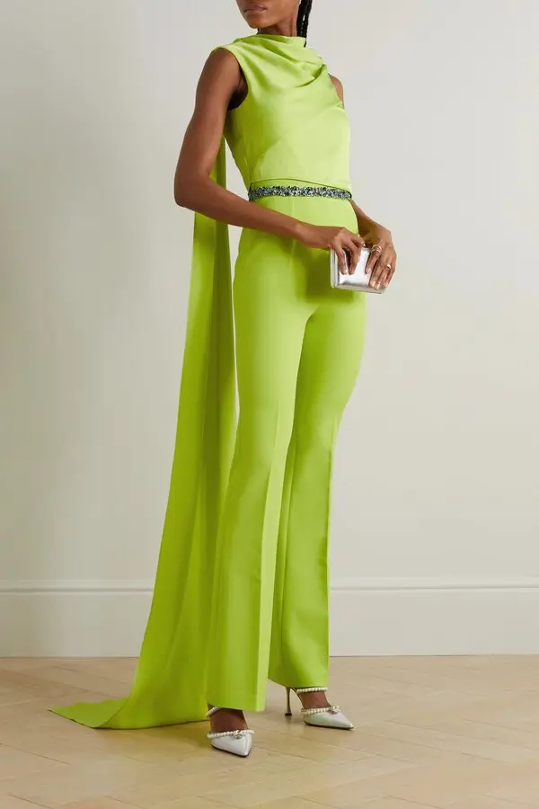 Safiyaa Cara Draped Satin And Crepe Jumpsuit