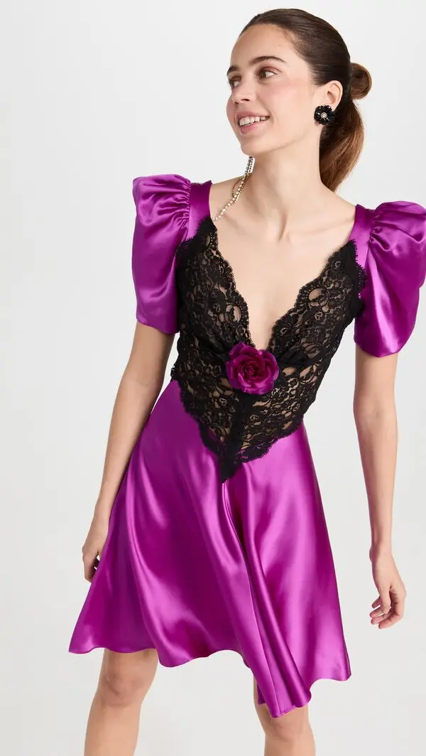 Rodarte Black Lace Short Sleeve Mini Dress In Purple - 70% Off |  Editorialist