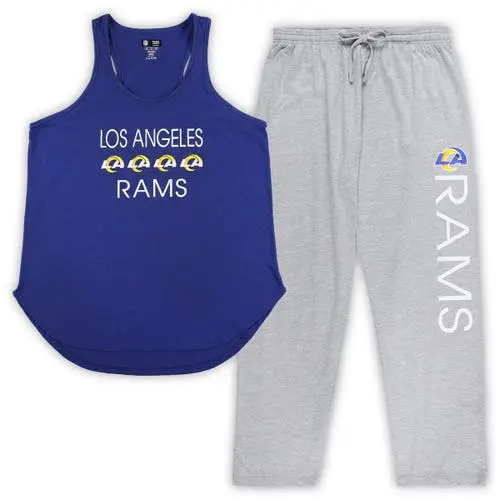 CONCEPTS SPORT Heather Gray Los Angeles Rams Meter Tank Top & Pants Sleep Set - Royal